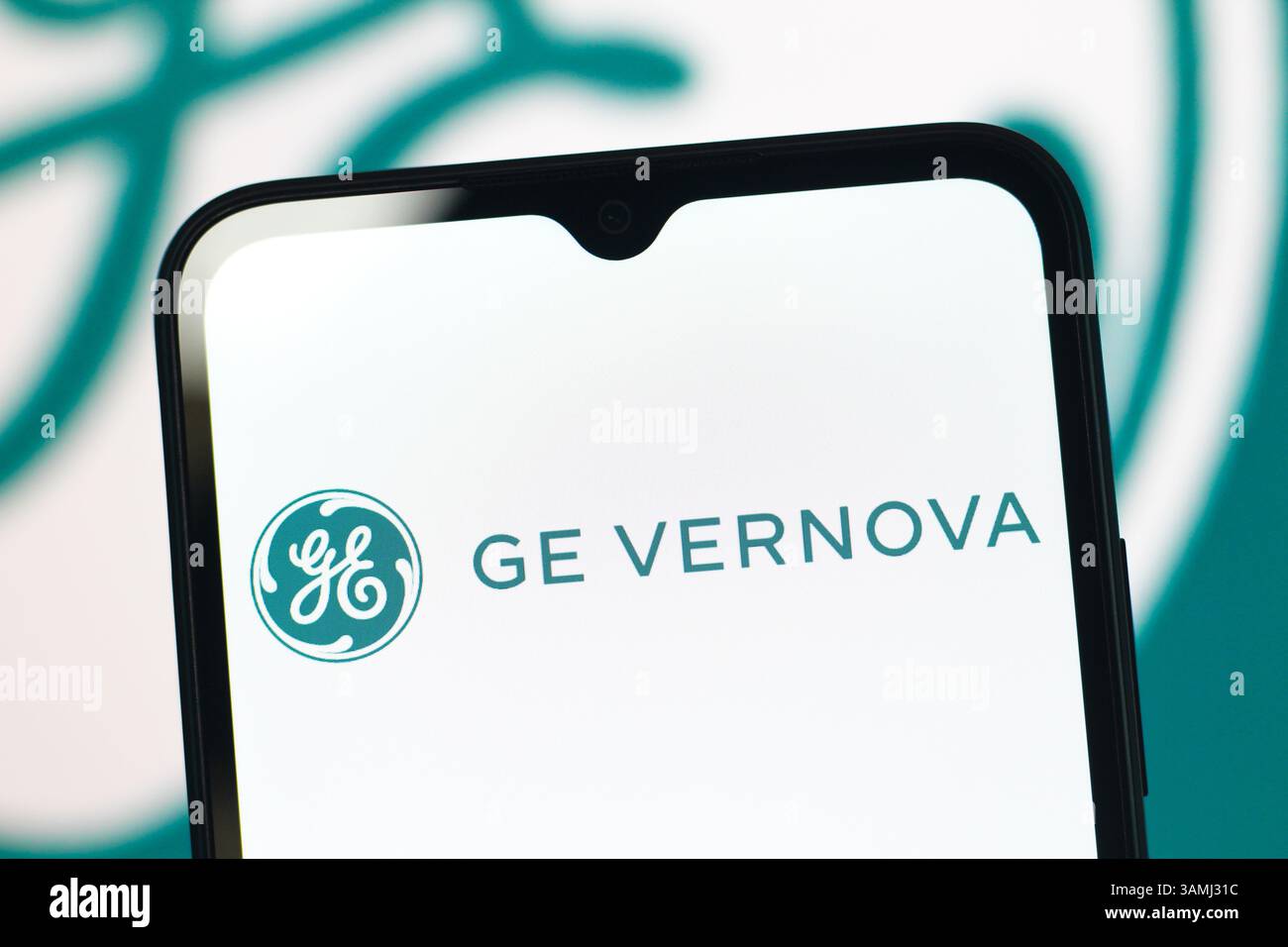 In this photo illustration, the GE Vernova logo is seen displayed on a ...