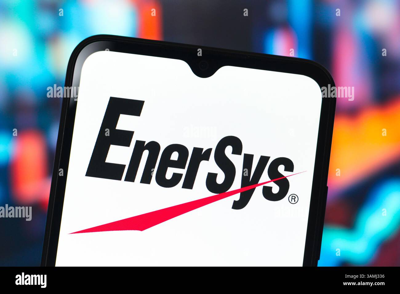 In this photo illustration, the EnerSys logo is seen displayed on a ...