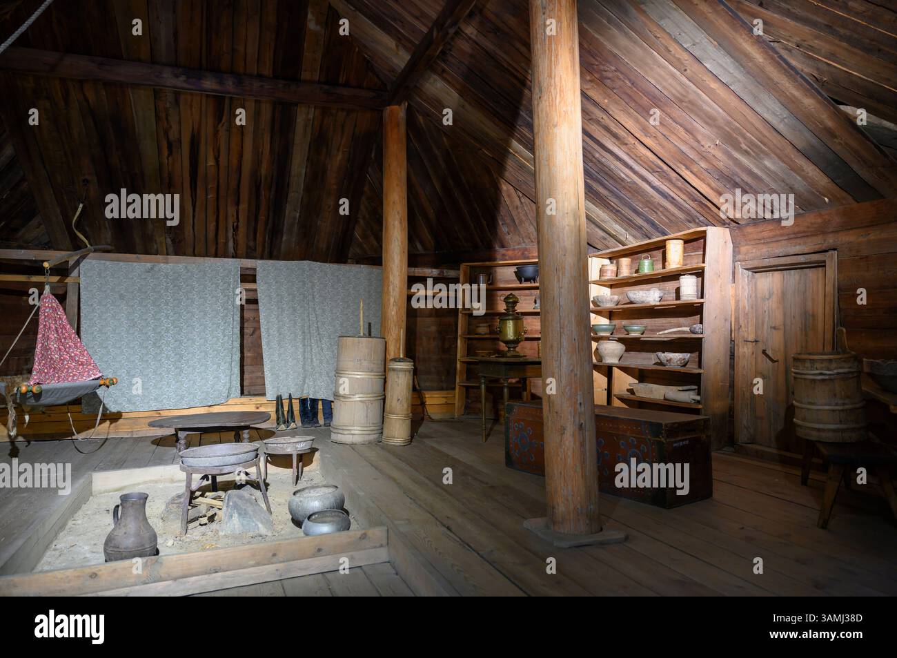 The interior of a Buryat summer yurt built in 1910 in the village of ...