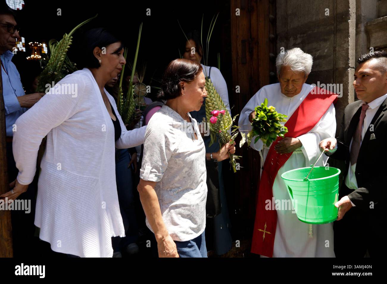 Mexico City, Mexico. 13th Apr, 2025. A priest blessing palm branch of ...