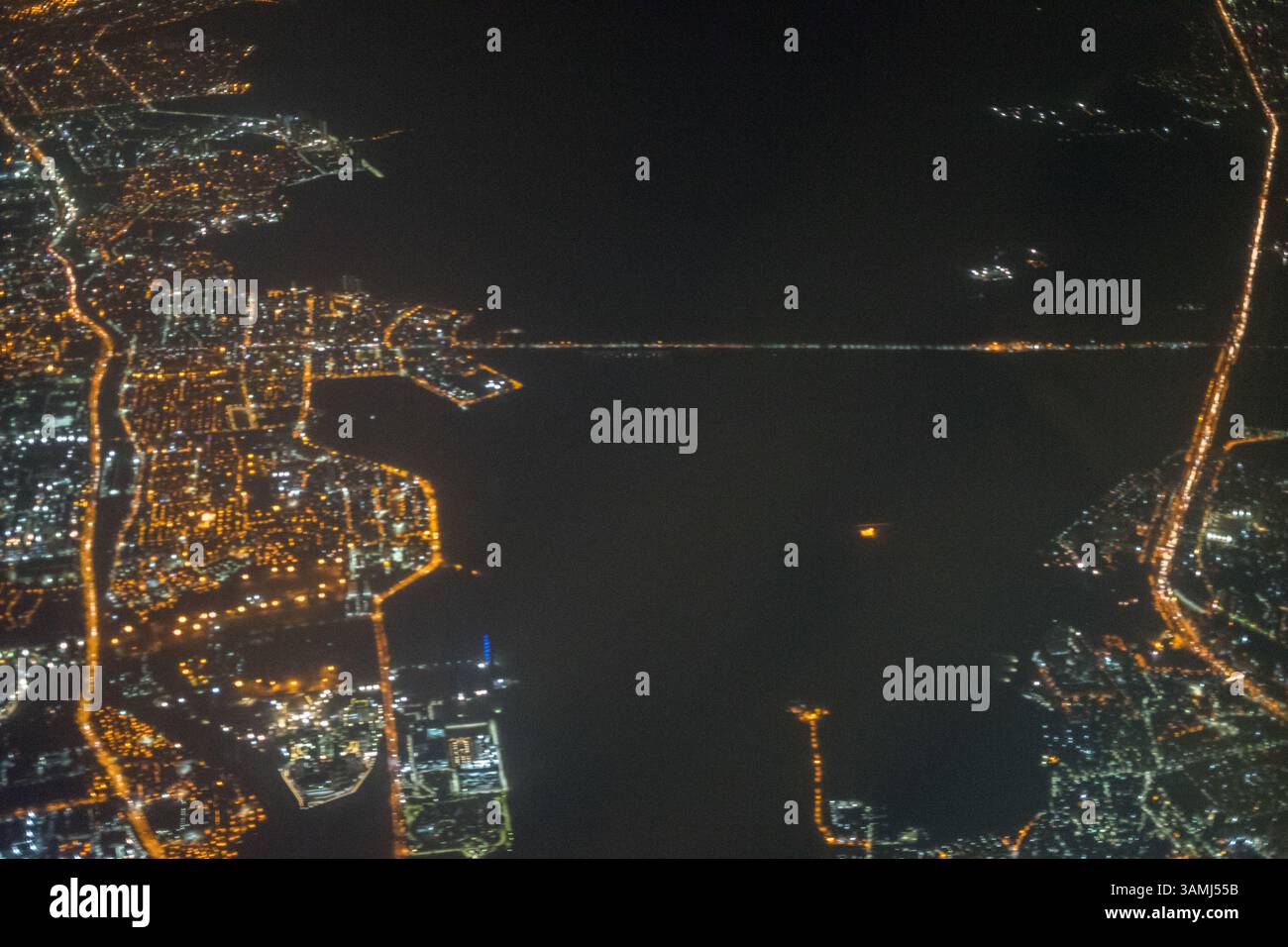 Aerial view of Bombay Mumbai in the night from an aeroplane window ...