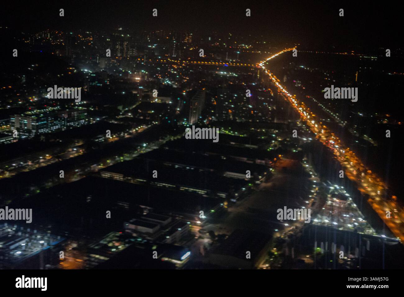 Aerial view of Bombay Mumbai in the night from an aeroplane window ...