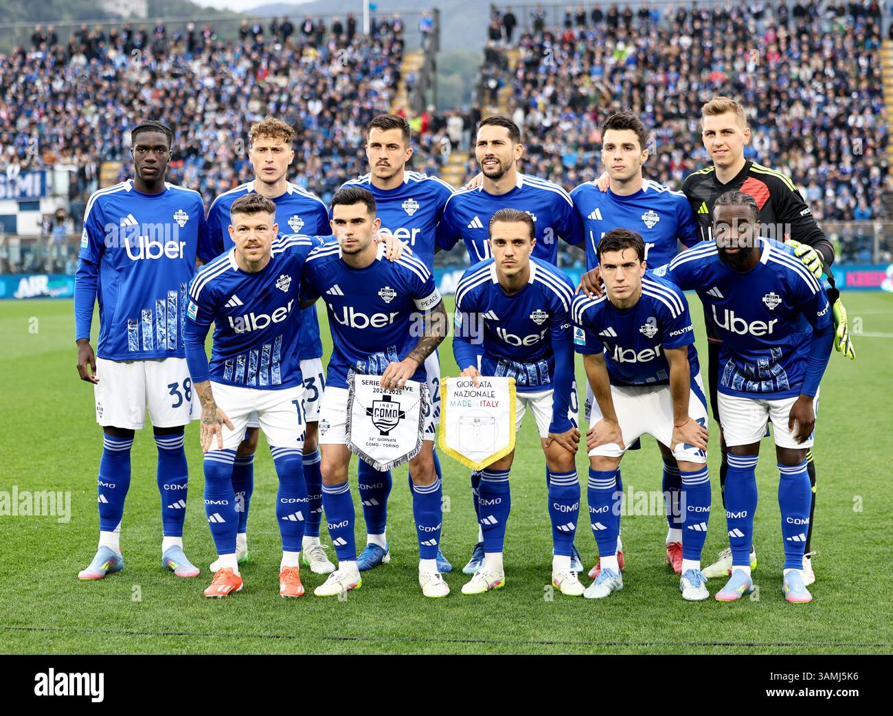 Como, Italy. 13th Apr, 2025. Players of Como pose for a group photo ...