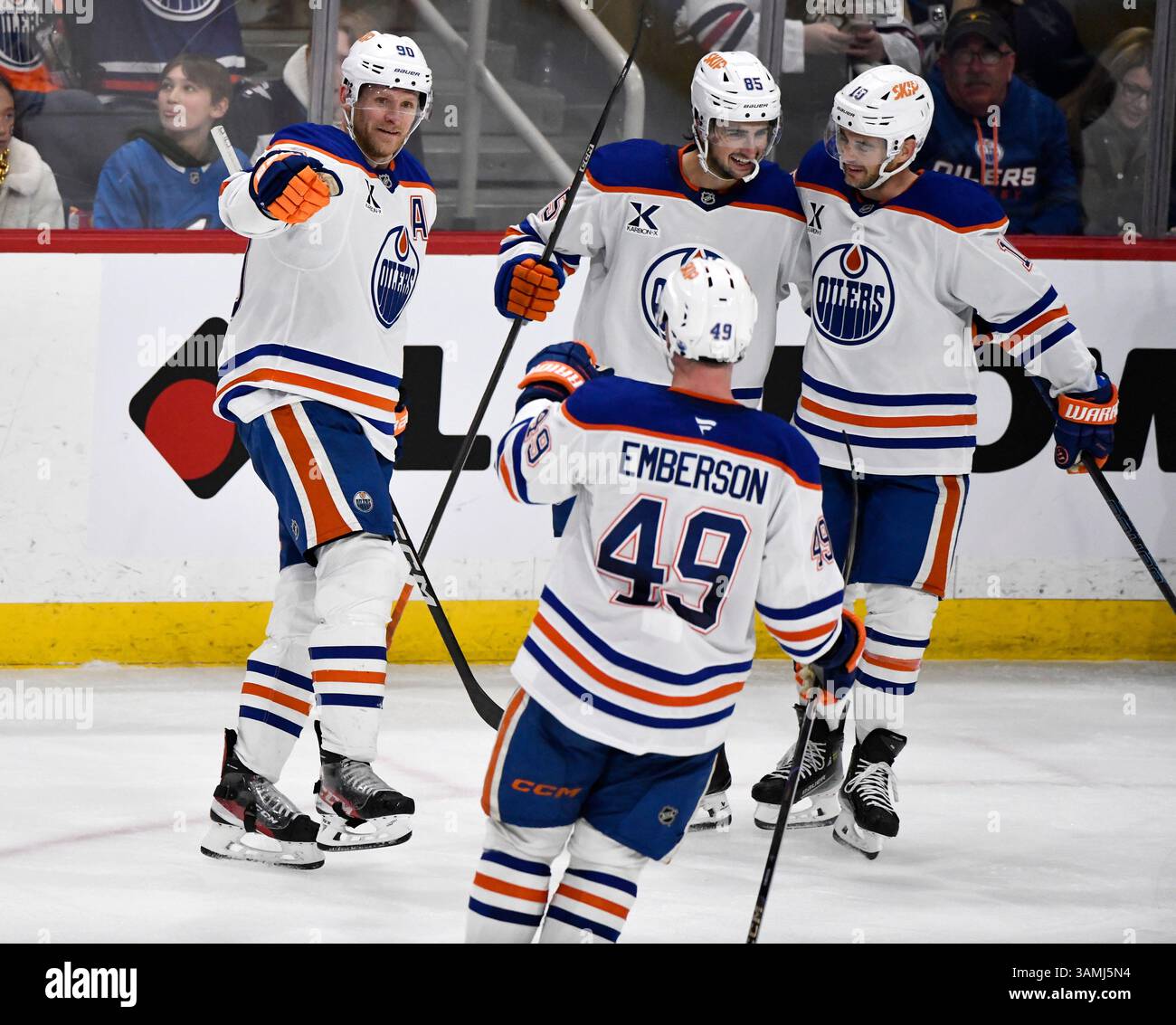 Edmonton Oilers' Corey Perry (90) celebrates his goal against the ...