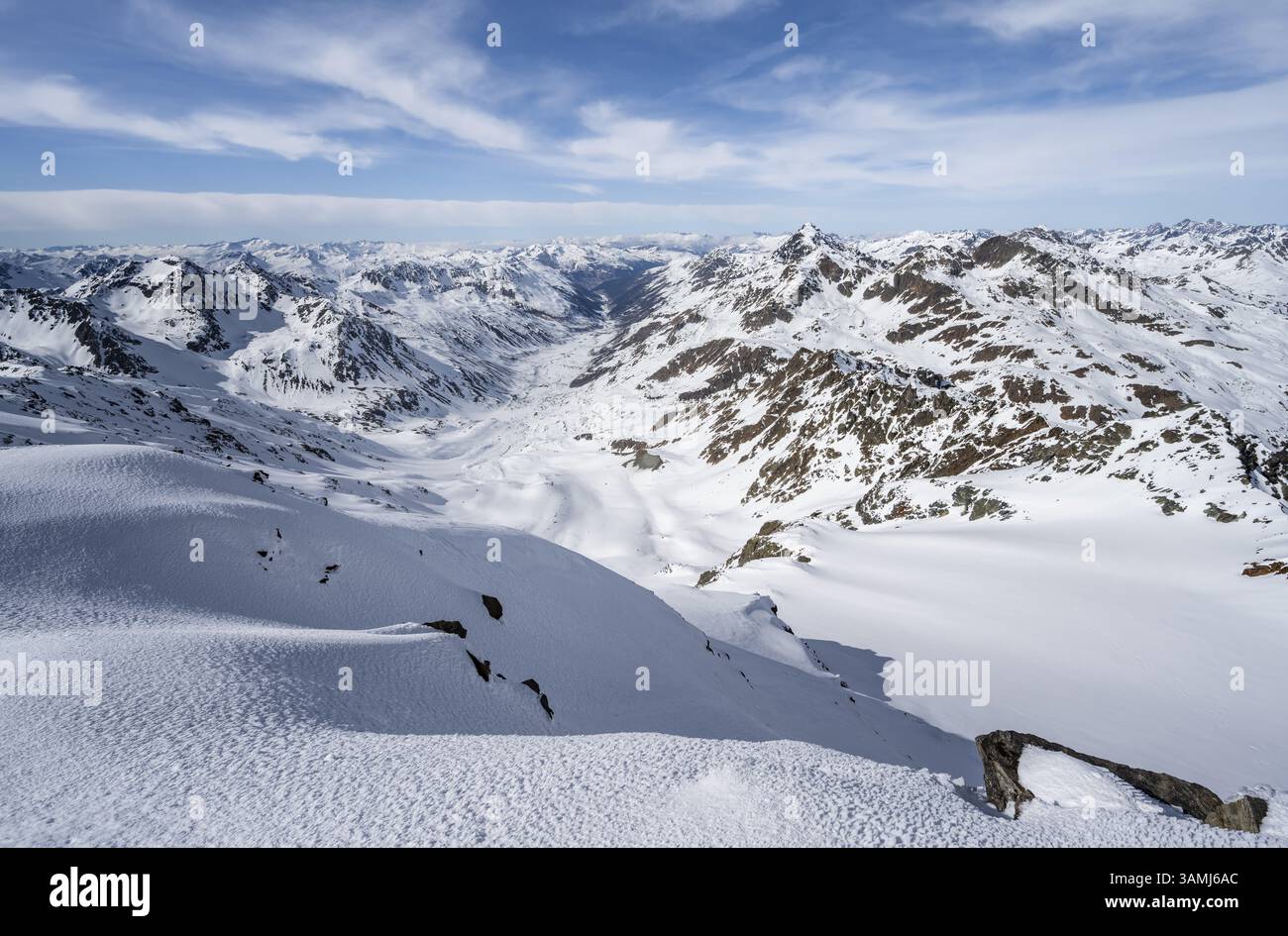 View from the summit of Piz Grialetsch in winter, mountain panorama ...