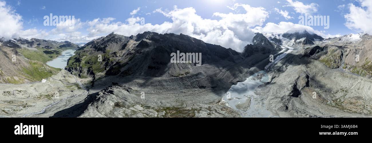 Aerial view, Alpine panorama, mountain landscape with glacier Glacier ...