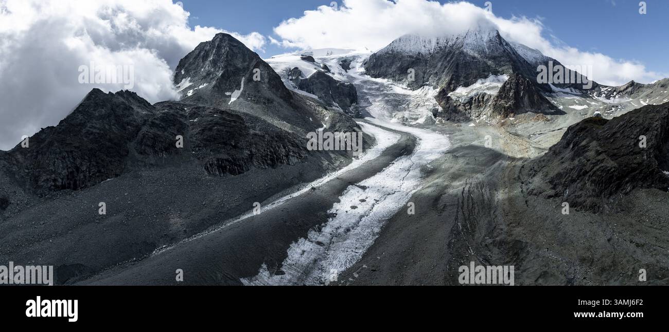 Aerial view, mountain landscape with glacier tongue Glacier de Cheilon ...