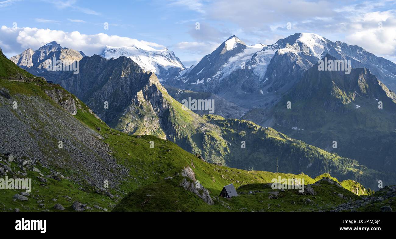 Mountain landscape at sunset at the Cabane de Louvie, summit Grand ...