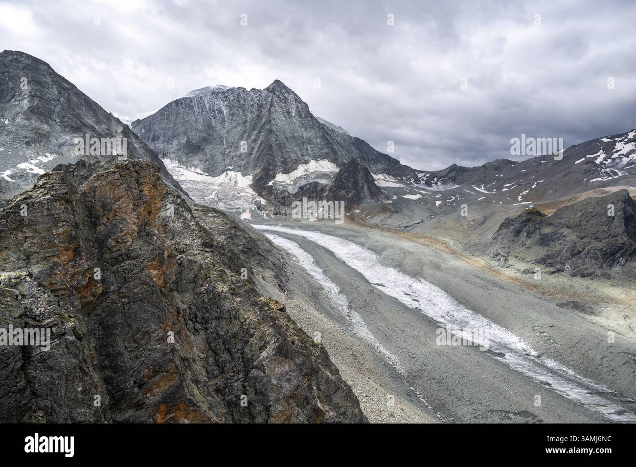 Mountain landscape with glacier Glacier de Cheilon and summit Mont ...