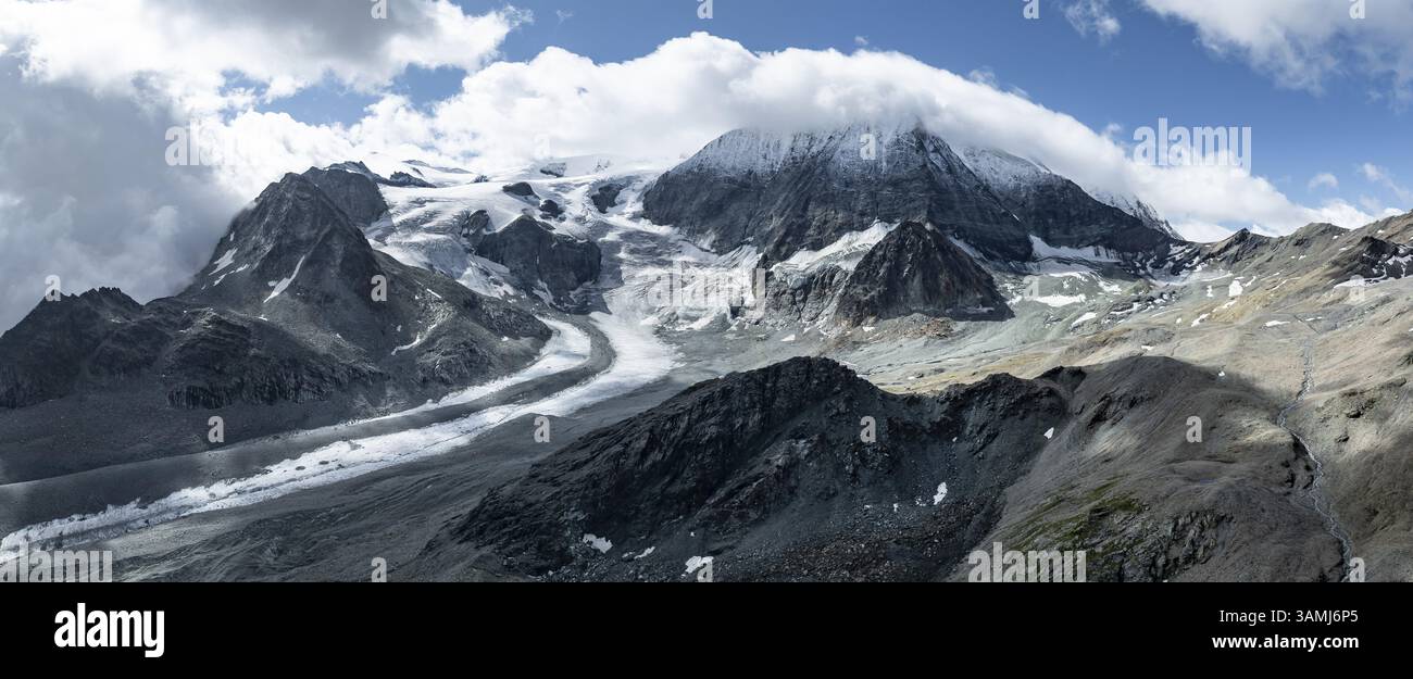 Aerial view, mountain landscape with glacier tongue Glacier de Cheilon ...