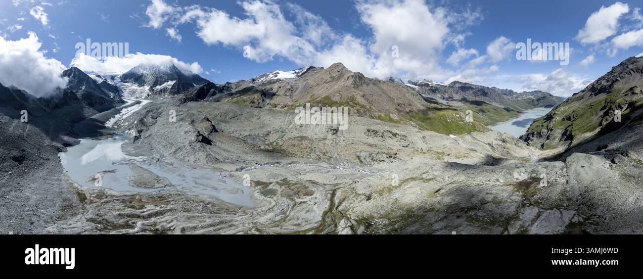 Aerial view, Alpine panorama, mountain landscape with glacier Glacier ...