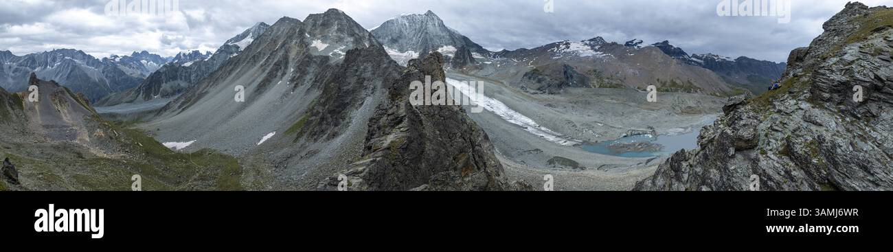 Aerial view, Alpine panorama, mountain landscape with glacier Glacier ...