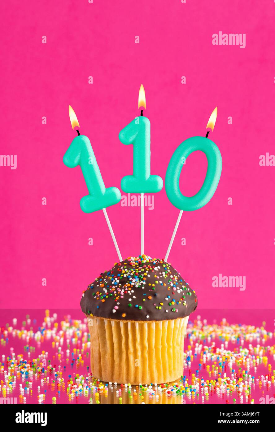 Birthday card with cupcake and number 110 candle - Pink background ...