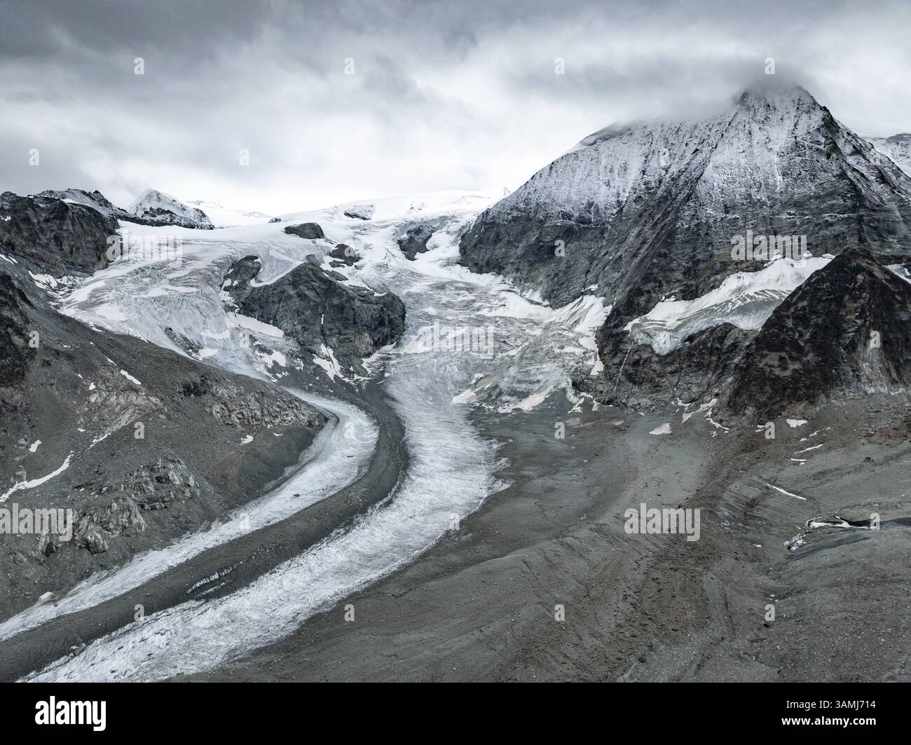 Aerial view, Alpine panorama, mountain landscape with glacier Glacier ...
