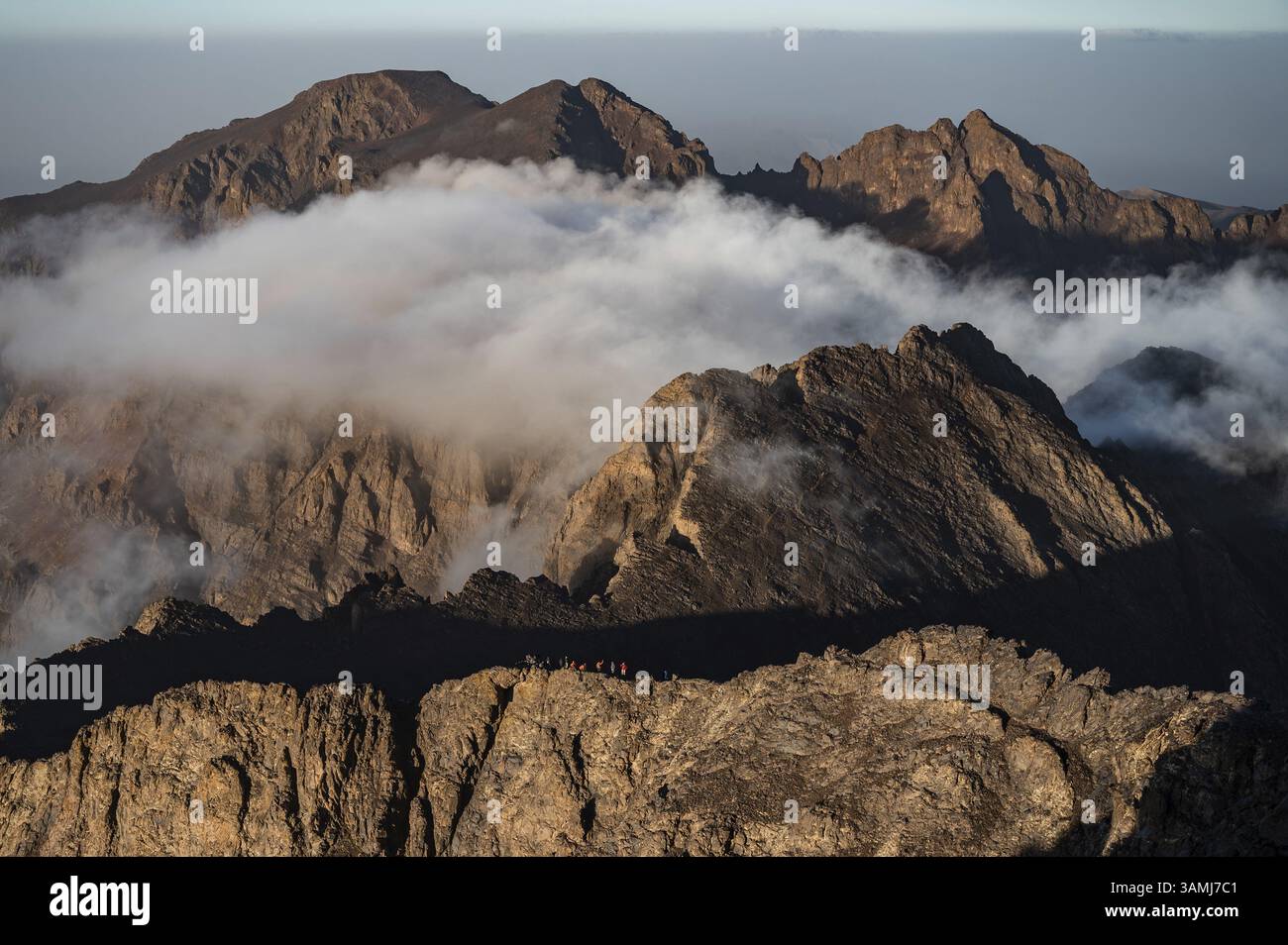 Aerial moutain view at the trail to Toubkal, the highest mountain in ...
