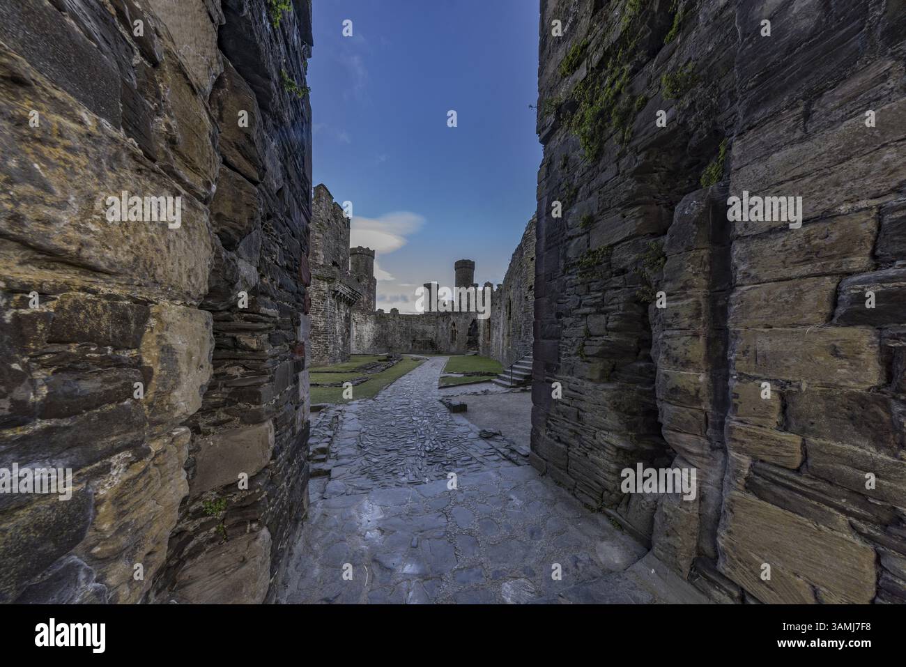 Conwy Castle, view through the arch of the entrance gate into the inner ...