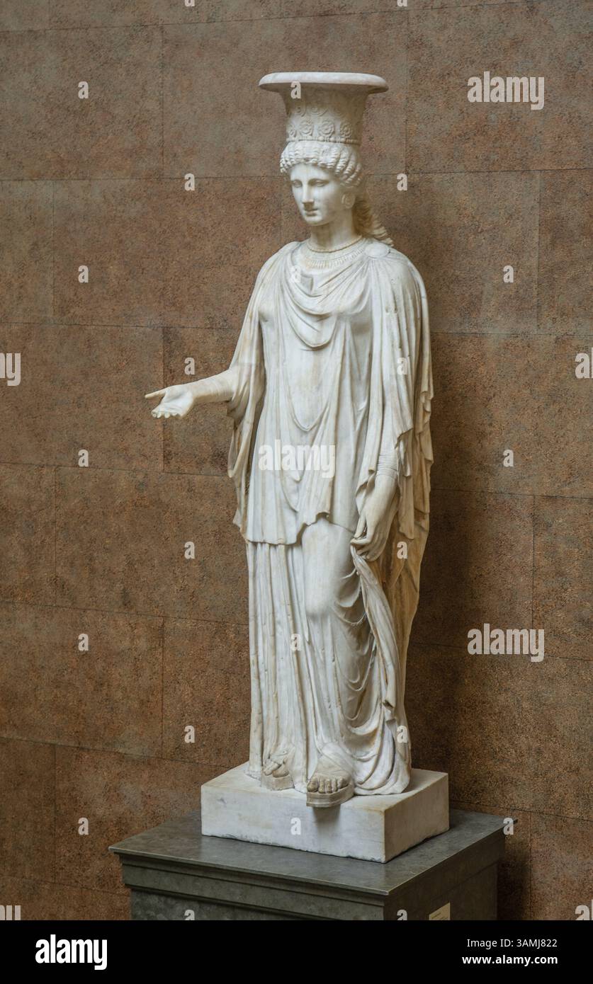 The marble Roman statue called the Townley Caryatid, a woman in ...
