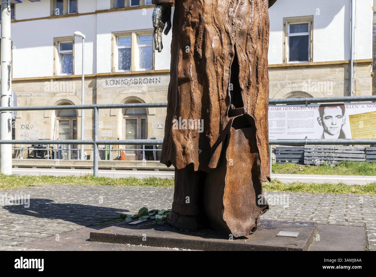 Georg Elser memorial at Koenigsbronn railway station. The statue by ...