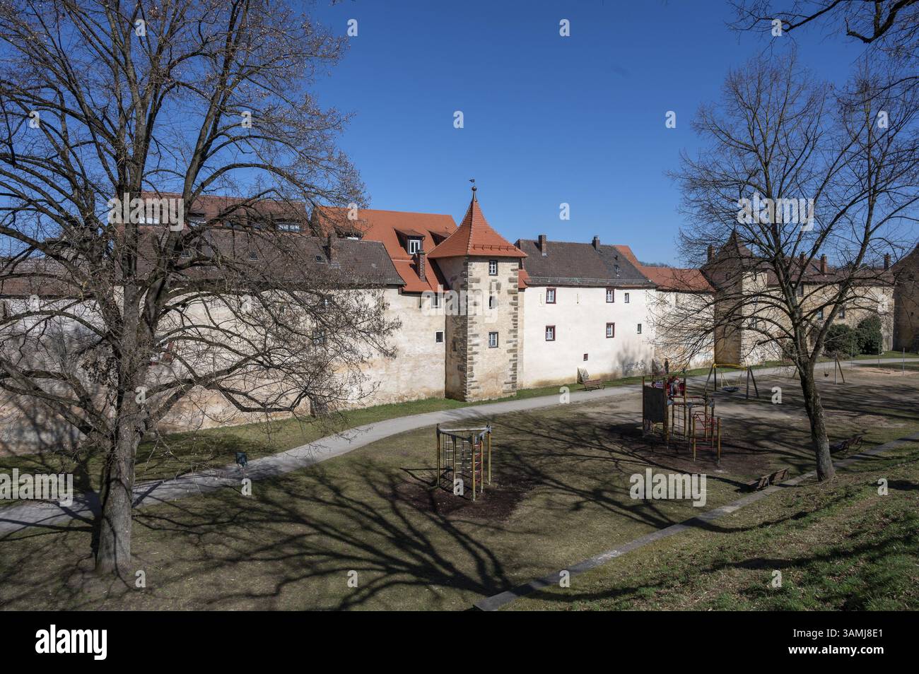 Medieval defence wall, 15th century, with moat, Weissenburg, Middle ...