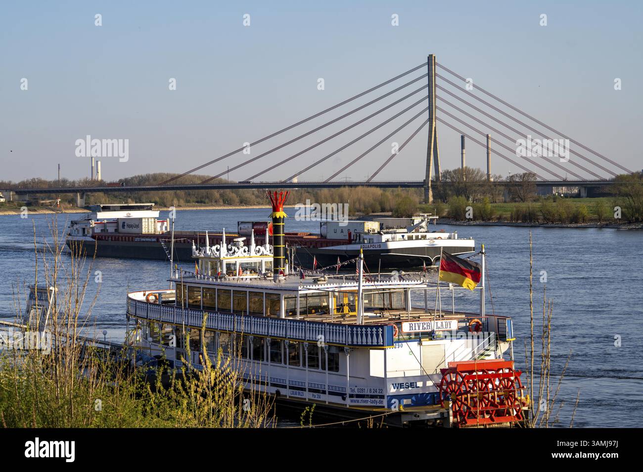 The Rhine at Wesel, mooring place of the excursion ship River Lady ...