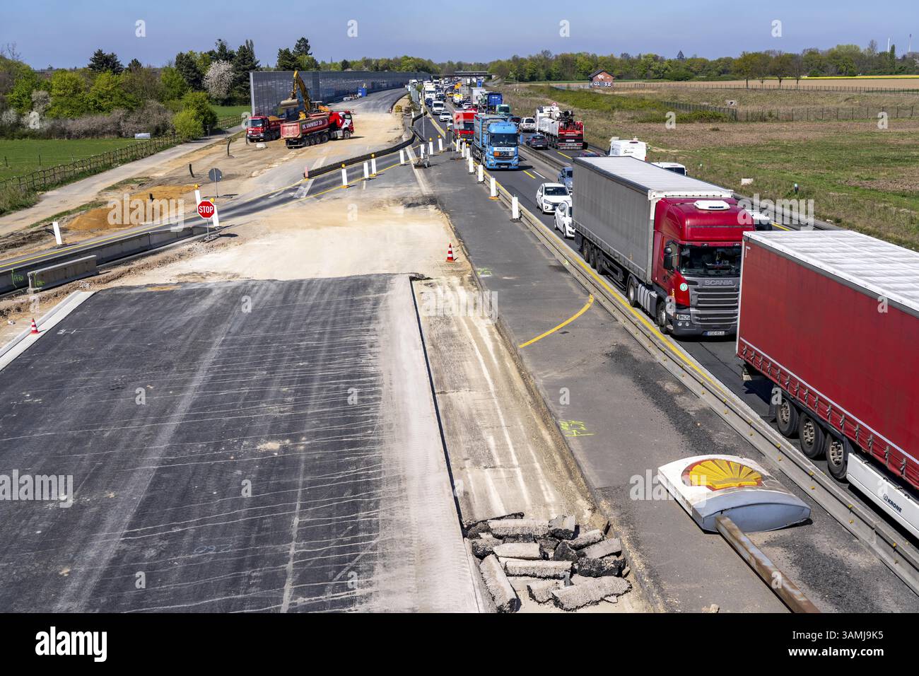 Motorway construction site, the A57 is being widened to 6 lanes on the ...