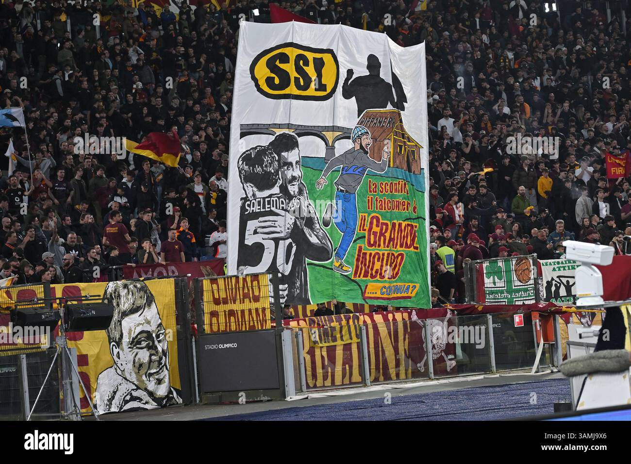 Rome, Lazio. 13th Apr, 2025. Roma fans during the Serie A match between ...
