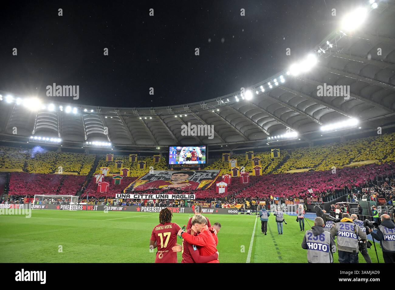 Roma fans during the Serie A match between Lazio v Roma at Olympic ...