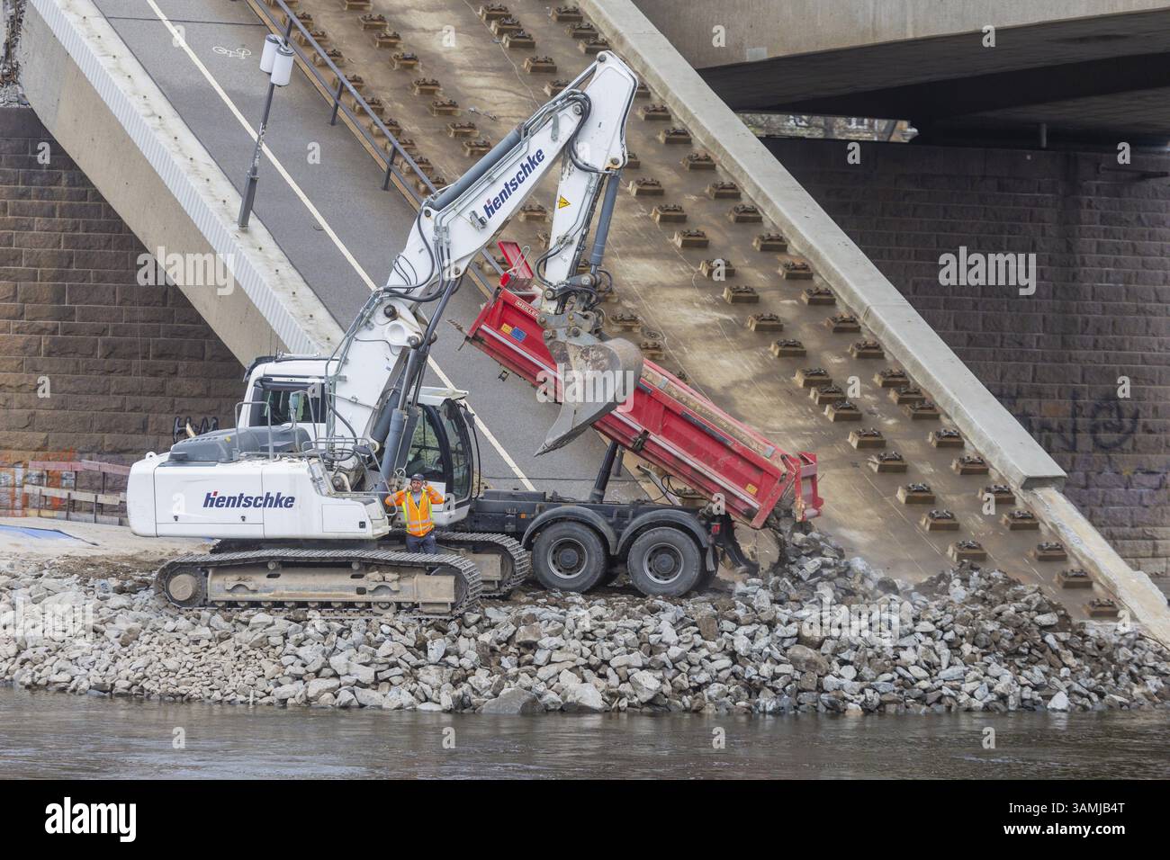 Following the partial collapse of the Carola Bridge, demolition work is ...