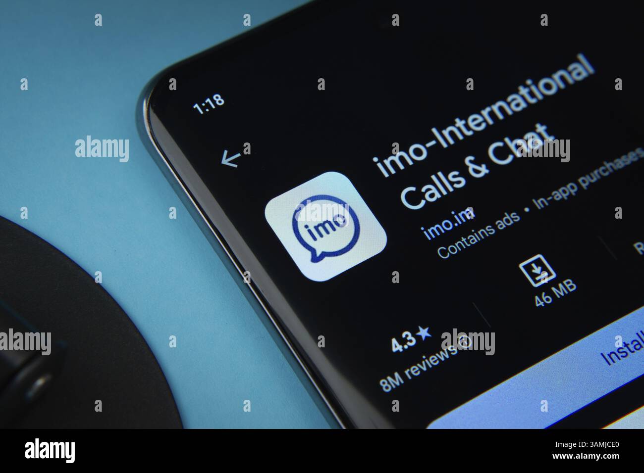 Dhaka, Bangladesh- 17 March 2025: The imo app from Google Playstore is displayed on a smartphone ...