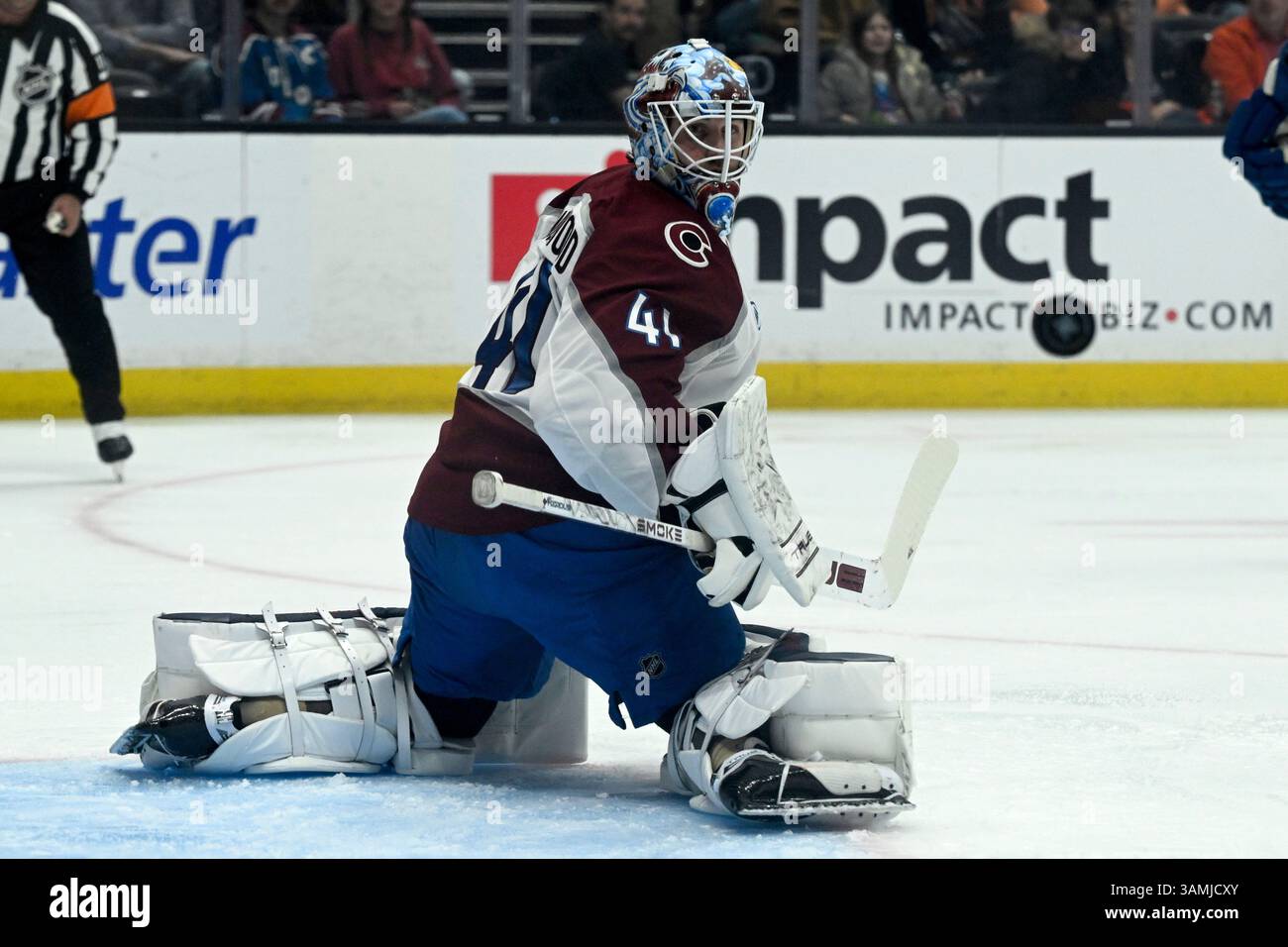 Colorado Avalanche goaltender Scott Wedgewood (41) looks back after ...