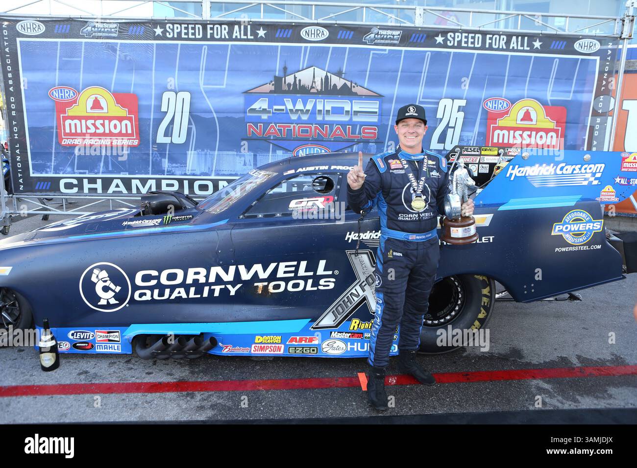 LAS VEGAS, NV - APRIL 13: Austin Prock (1 FC) NHRA Funny Car celebrates ...