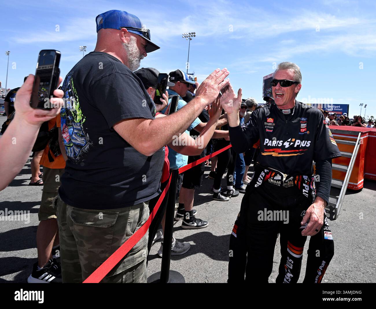 LAS VEGAS, NV - APRIL 13: Top Fuel driver Clay Millican greets race ...