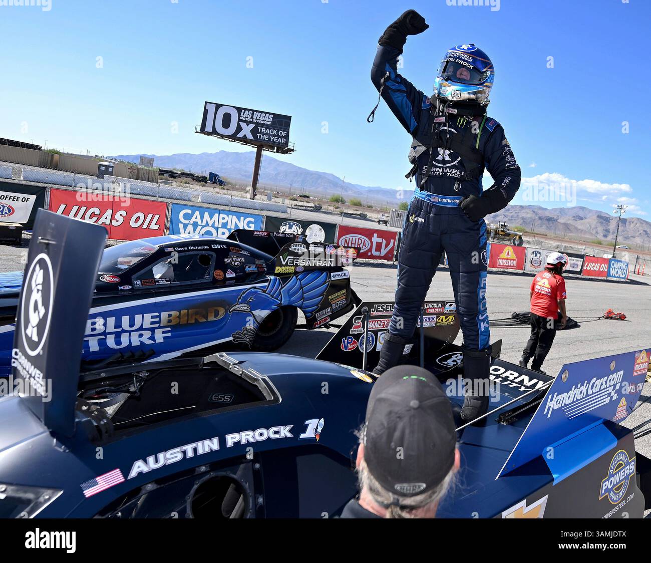 LAS VEGAS, NV - APRIL 13: Funny Car driver Austin Prock celebrates ...