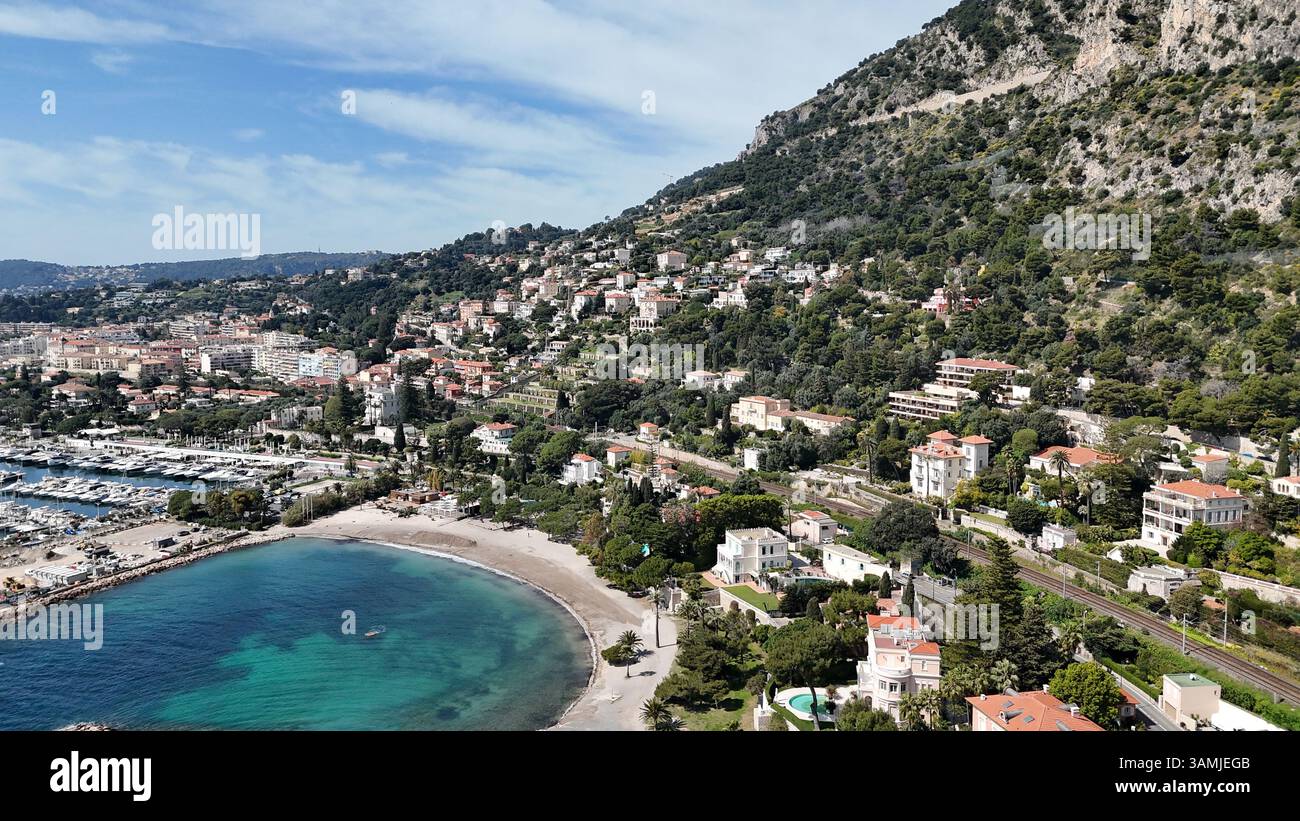 Aerial view of Villafranche-sur-Mer village from France, Europe Stock ...