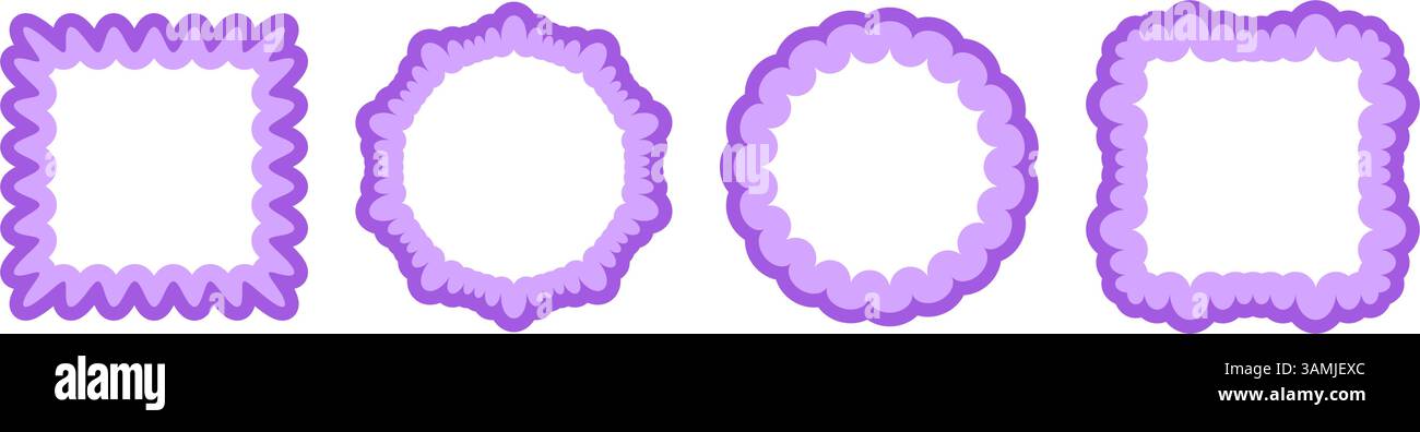Cute frill pattern frame set. Purple scalloped circle border collection ...