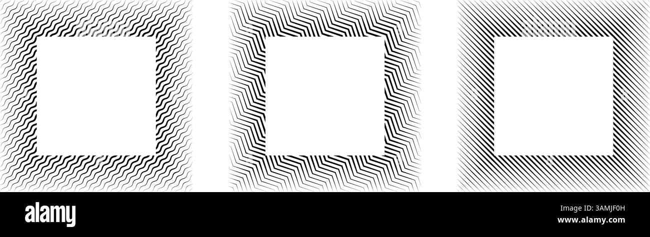 Black linear square frame set. Striped geometric border collection in ...