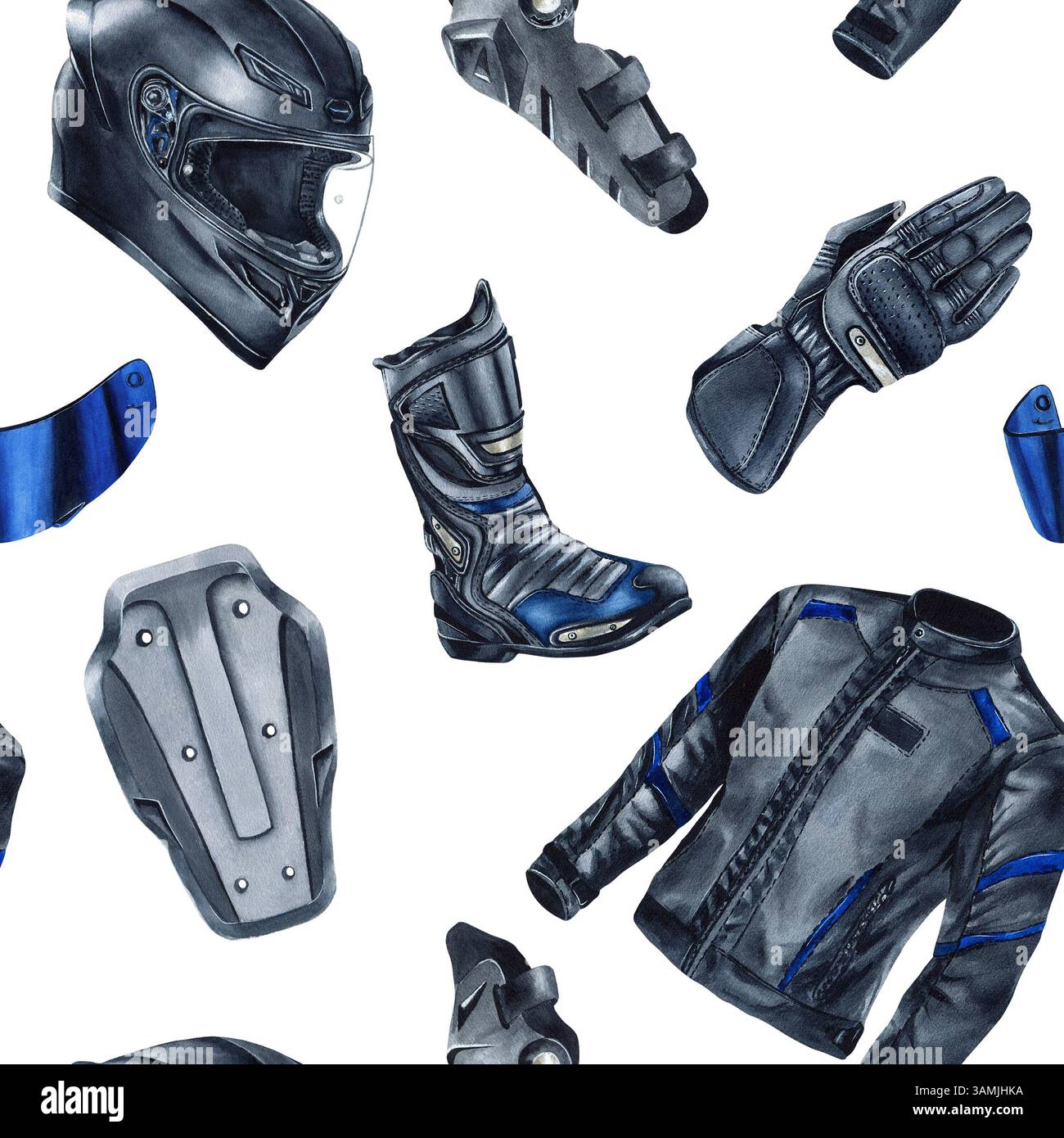 Moto gear seamless pattern. Motorcyclist clothes, accessories. Crash ...