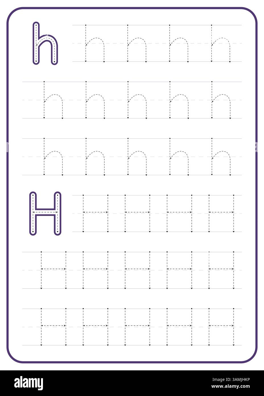 Letter H tracing. A worksheet for children's writing practice. Vector ...