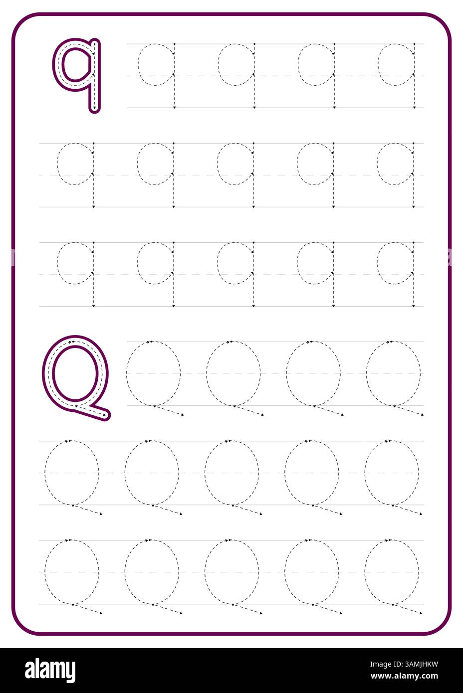 Letter Q tracing. A worksheet for children's writing practice. Vector ...