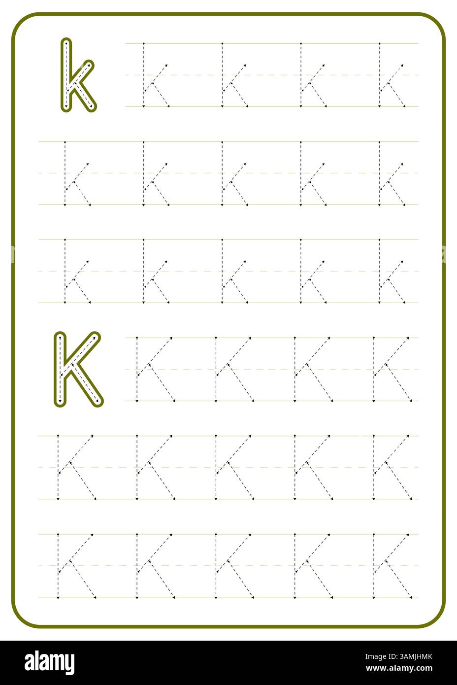 Letter K tracing. A worksheet for children's writing practice. Vector ...
