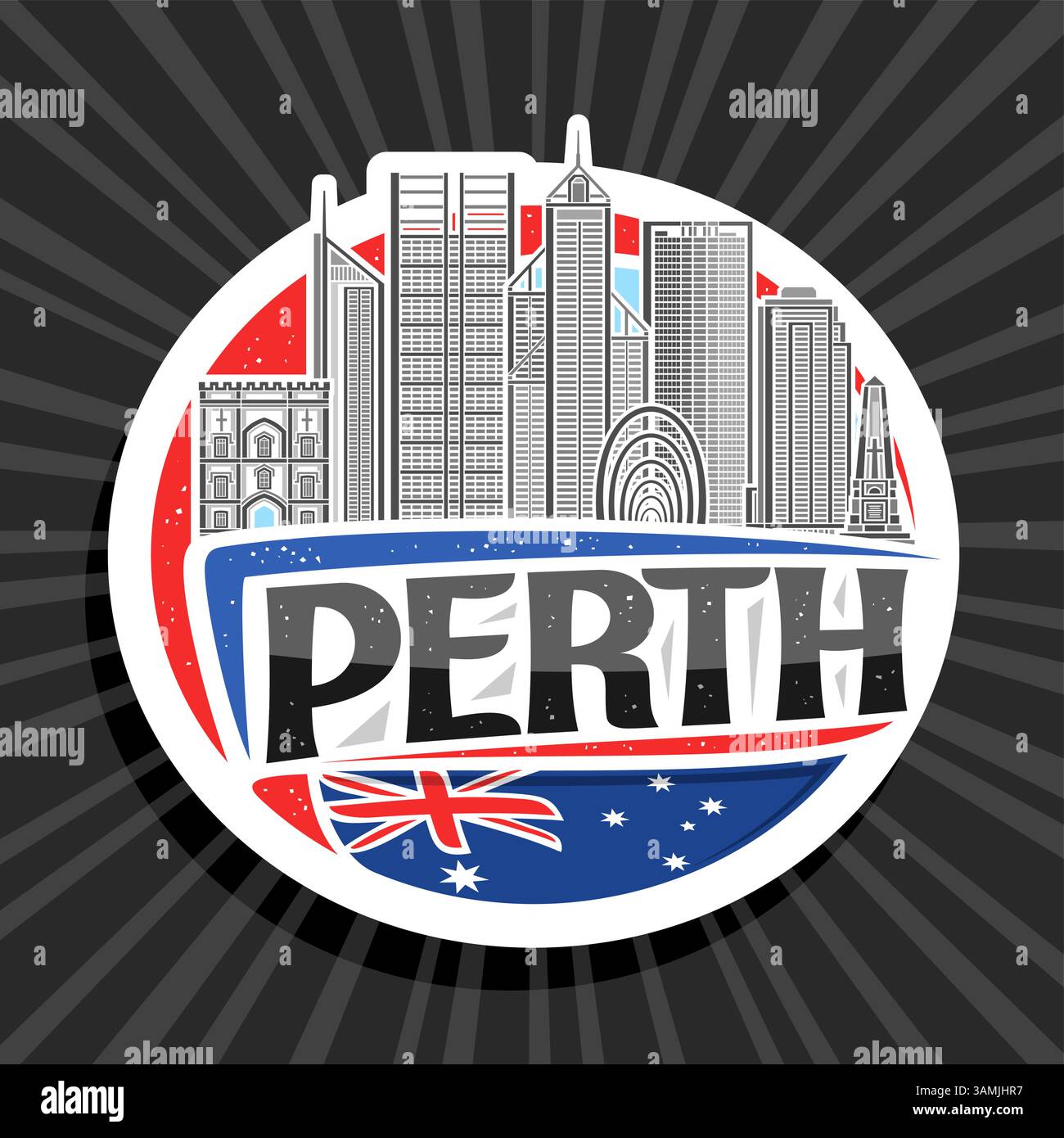Vector logo for Perth, decorative cut paper tag with outline ...