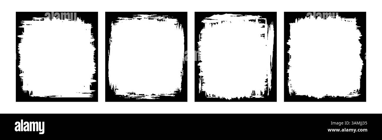 Set of grunge square and rectangular windows. Frame with rough erased borders. Retro border for ...