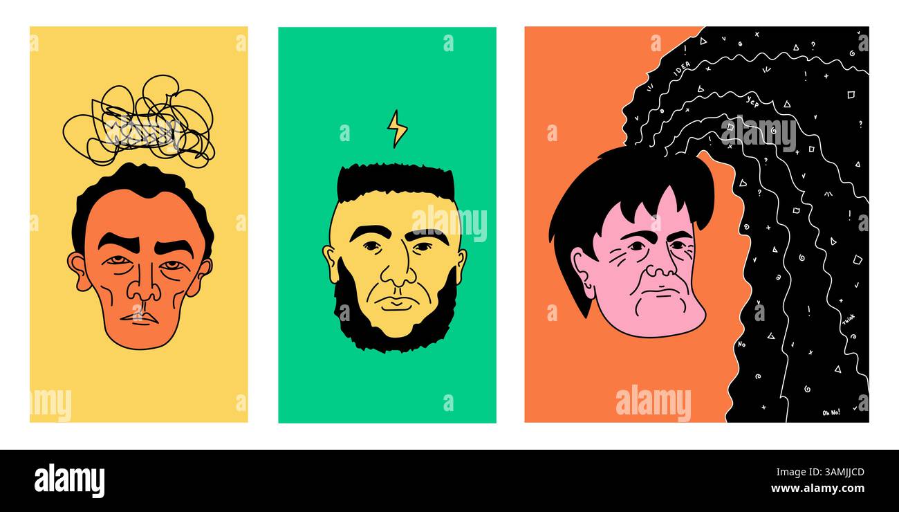 Three men thinking, confused, having an idea and stressed Stock Vector ...