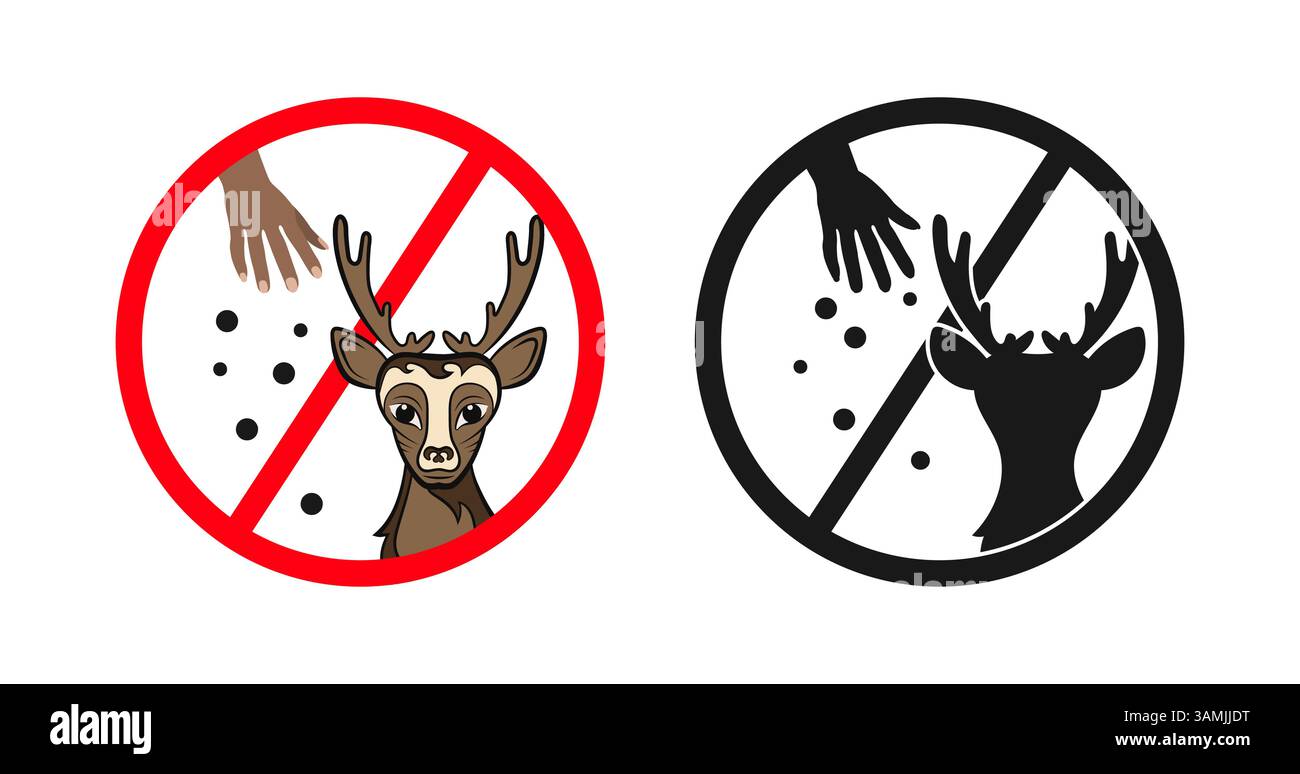 Do not feed wild animals, sign with deer and hand dropping food Stock ...