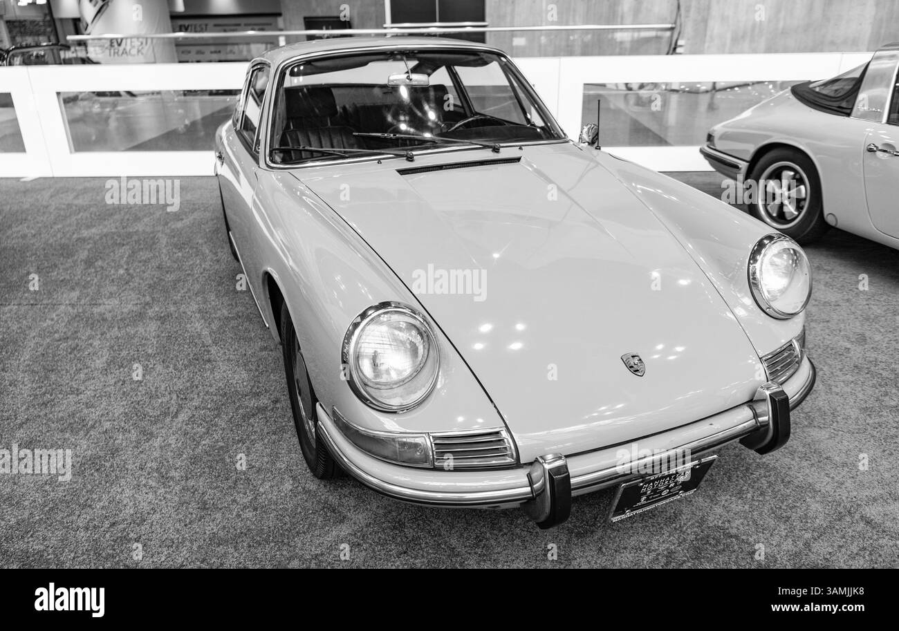 New York City, USA - March 27, 2024: 1967 Porsche 912 retro car yellow ...