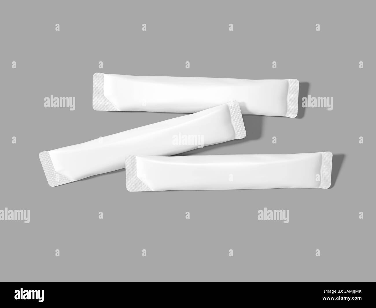 White Blank Powdered Drink in Long Sachet Mockup on Gray Background 3D ...