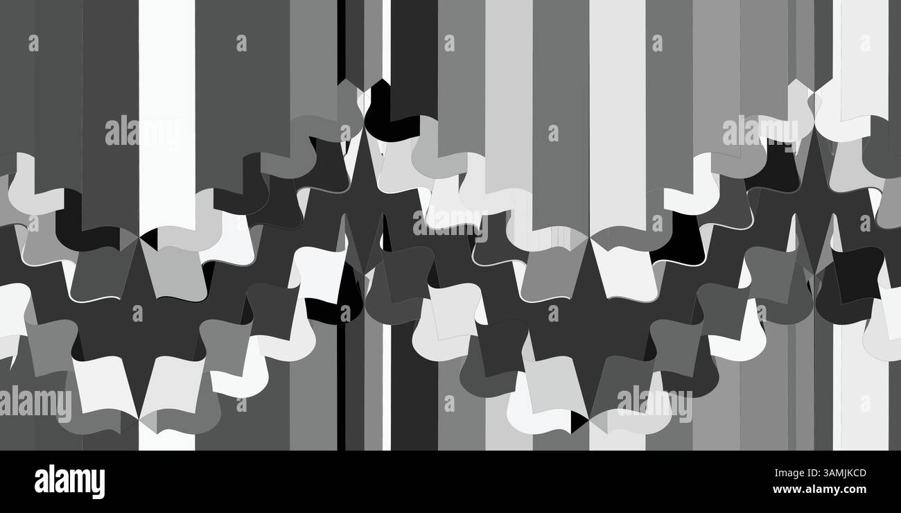 3D geometric pattern. Achromatic graphic seamless background. Grayscale ...