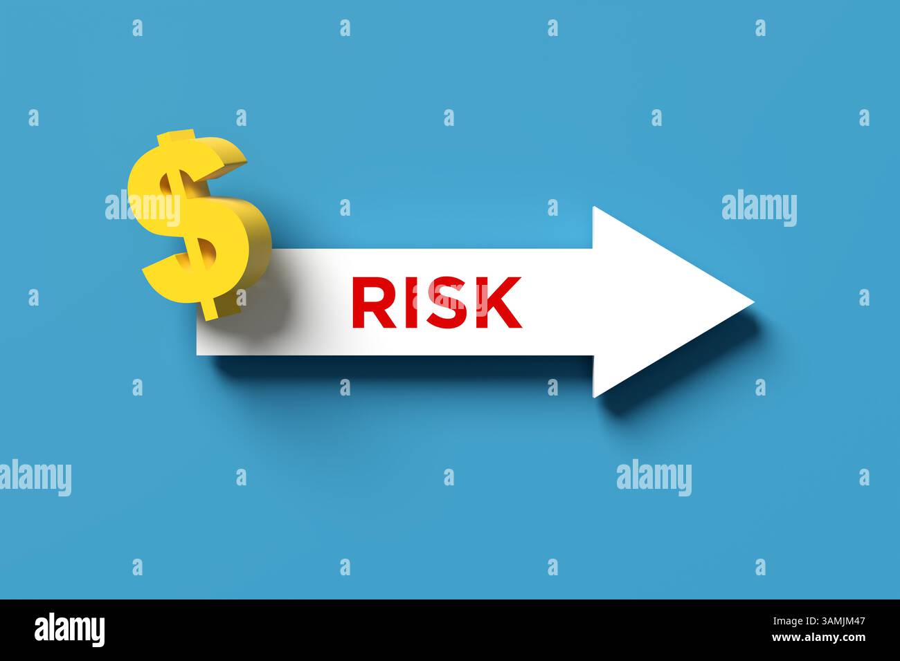 White arrow with red risk text is being pushed by a yellow dollar ...