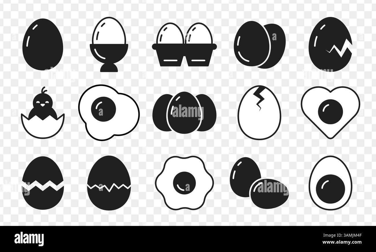 Egg icon set. Black and white collection of eggs symbol Stock Vector ...
