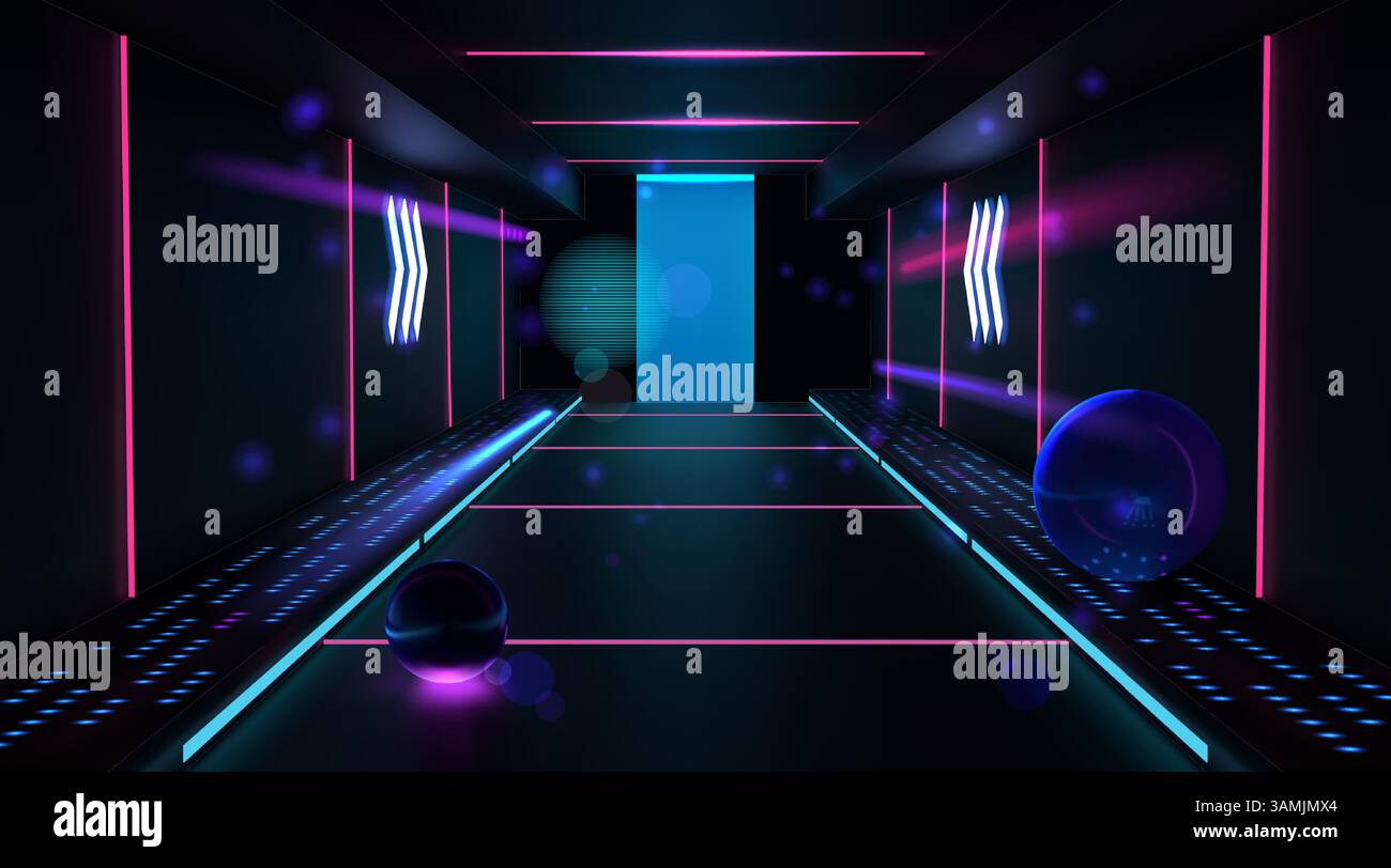 Digital technology. Future data center. Neon glow light. Information ...